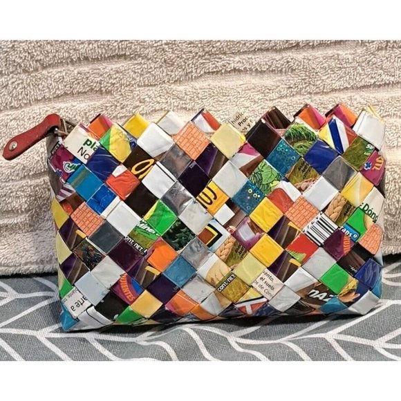 Nahui Ollin | Bags | Candy Wrapper Woven Clutch Zip Purse Handmade Bag ...